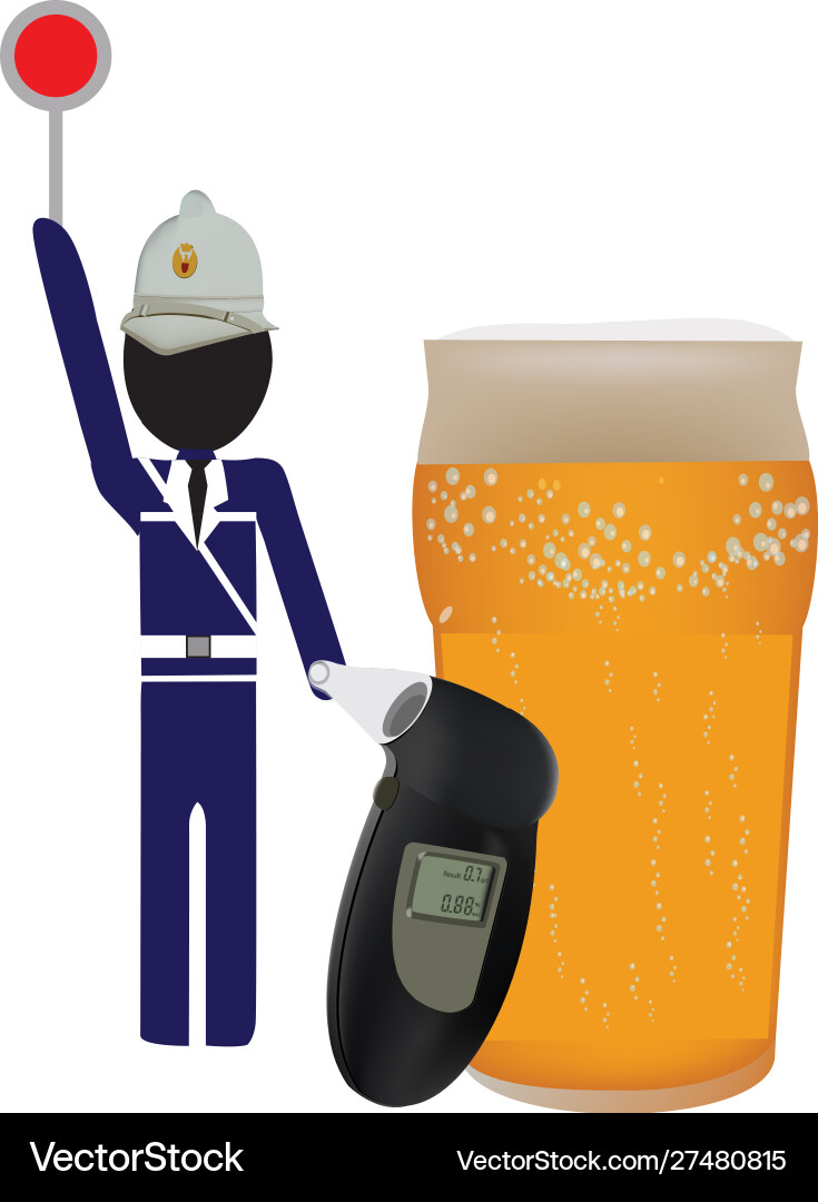 Cop raises scoop im drinking glass beer teste Vector Image