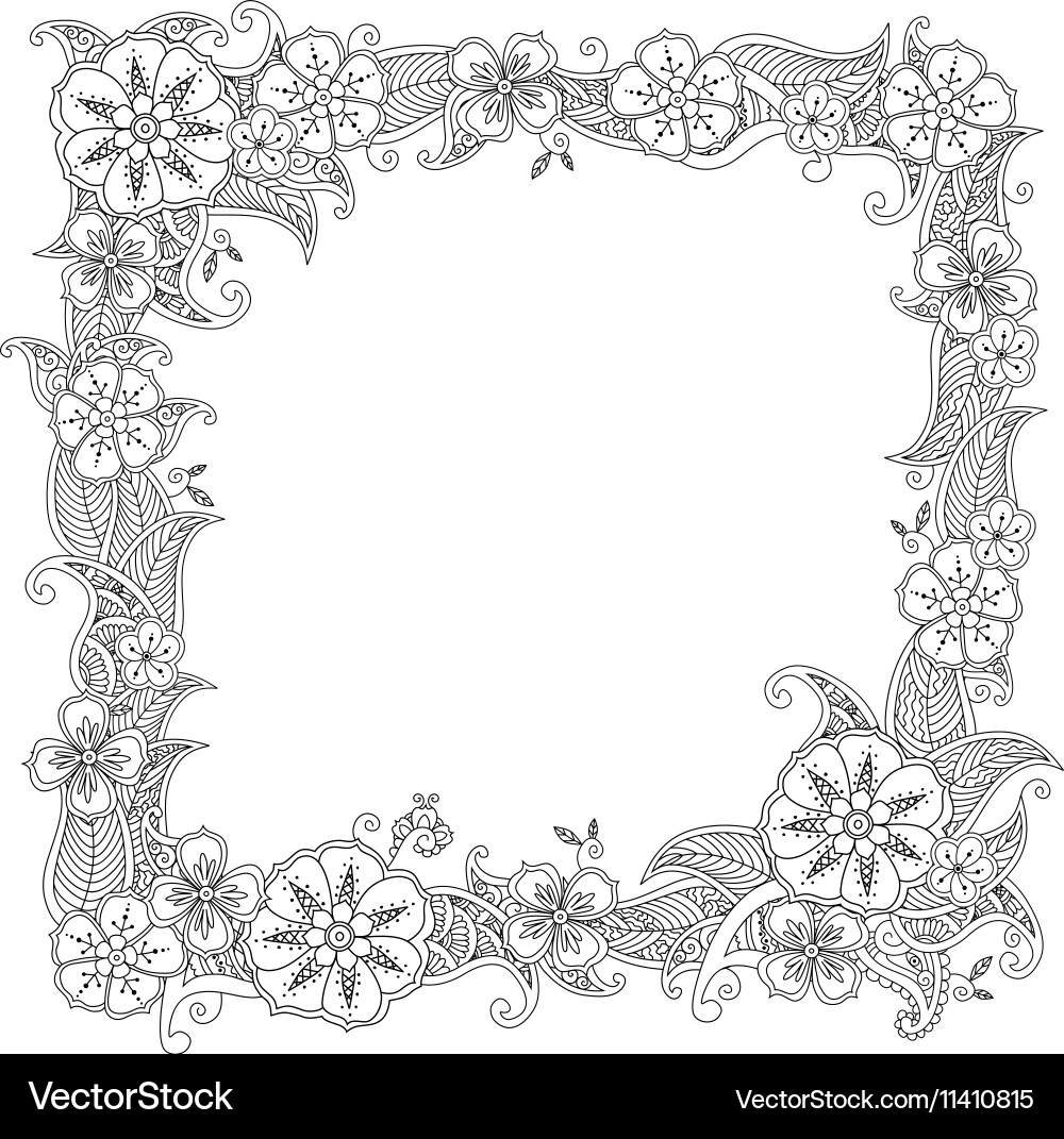 Floral hand drawn square frame in zentangle style Vector Image