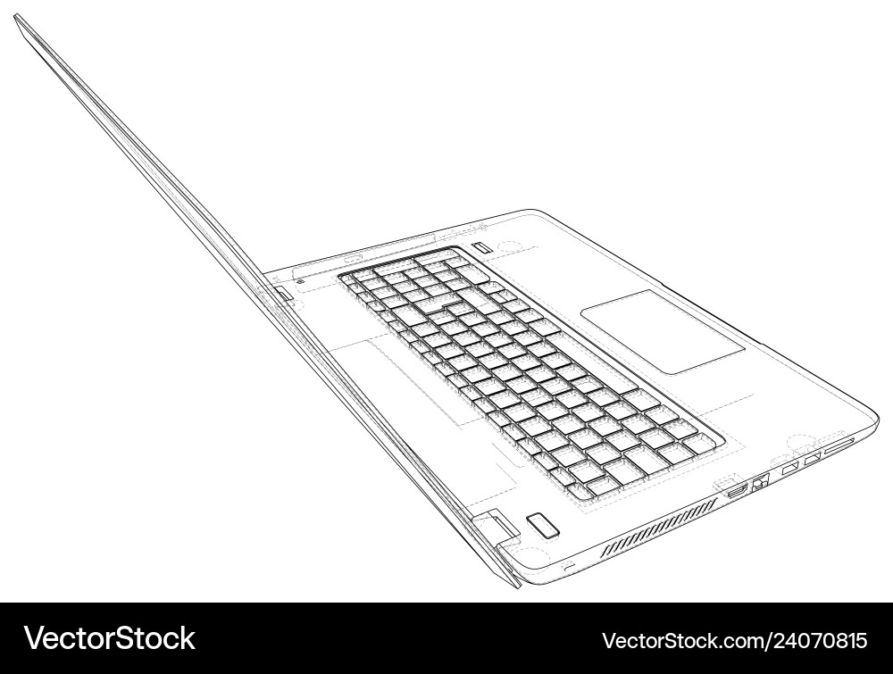 Laptop sketch created of 3d wire-frame Royalty Free Vector