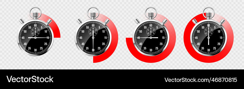 Realistic classic stopwatch shiny metal Royalty Free Vector
