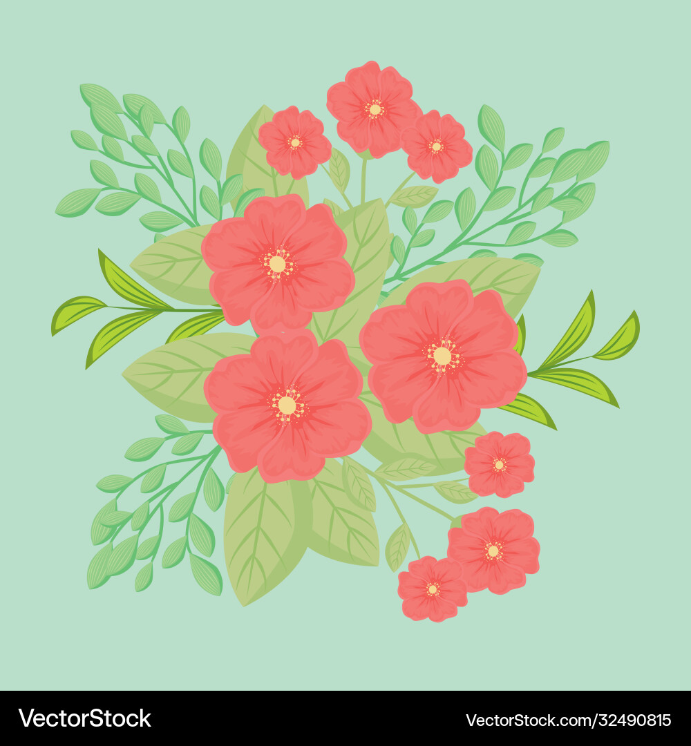 Red flowers with leaves design Royalty Free Vector Image