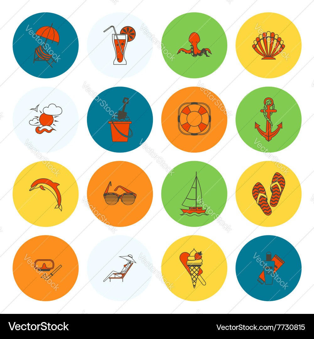 Summer and beach simple flat icons Royalty Free Vector Image