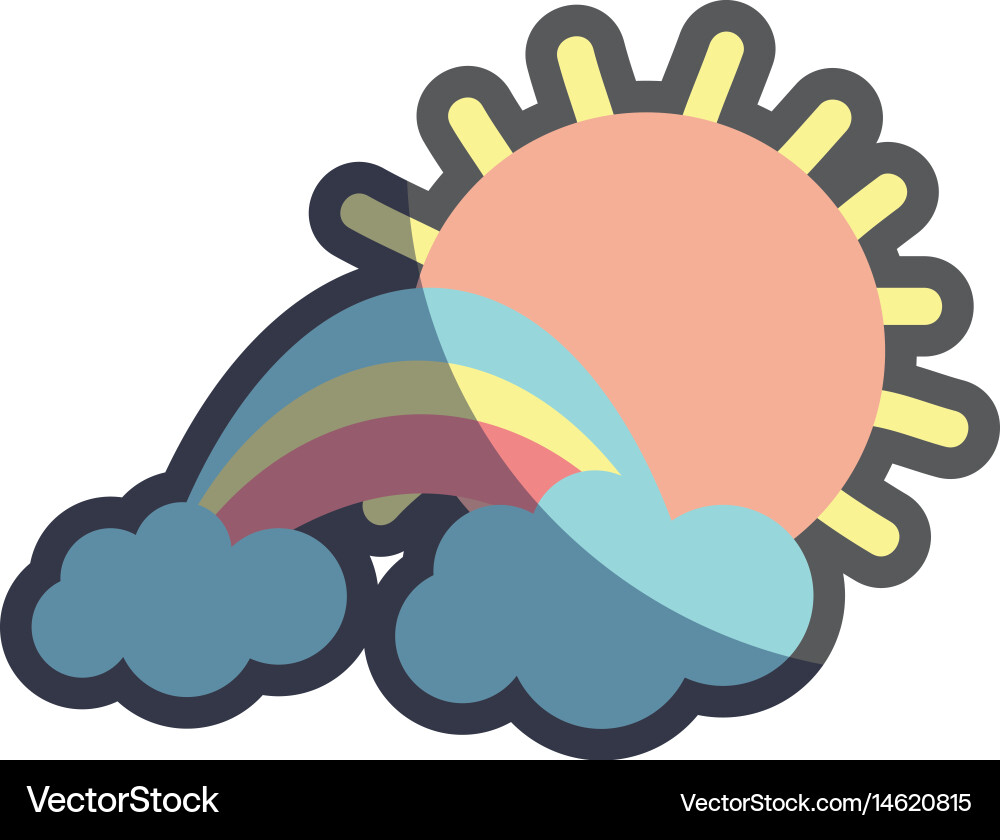 Sun with cloud and beuty rainbow weather Vector Image