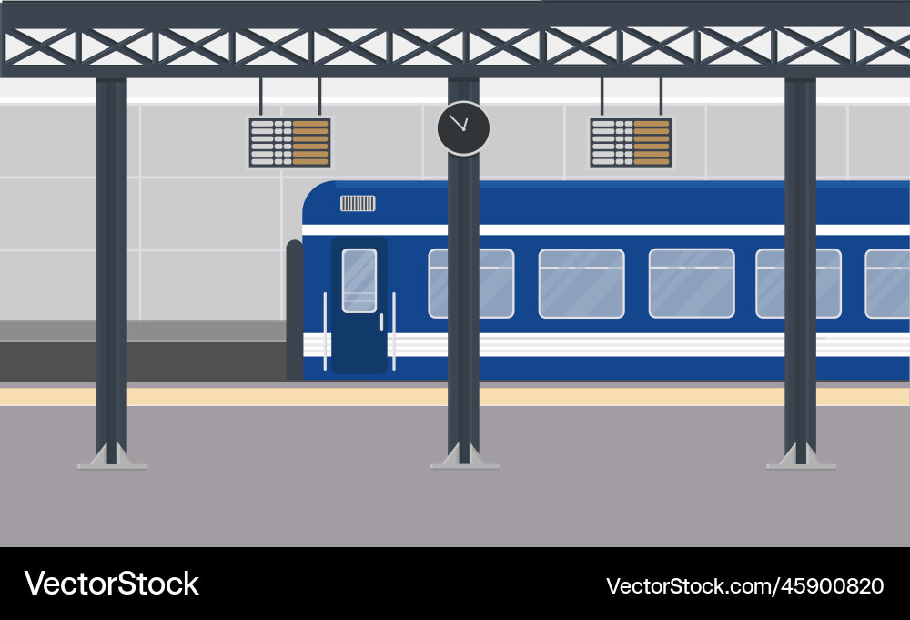 Blue passenger train at metro station Royalty Free Vector