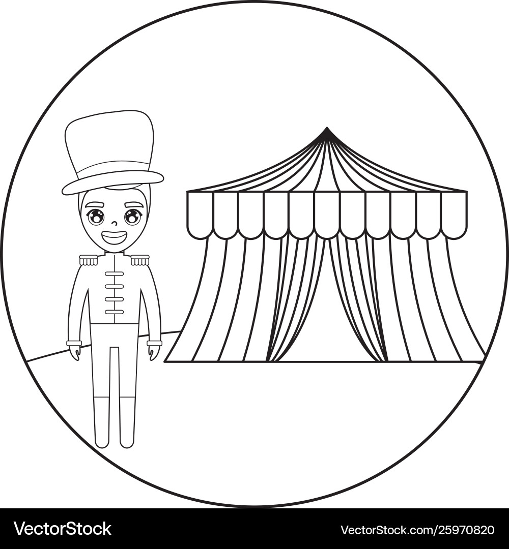 Circus presenter male with tent in frame Vector Image