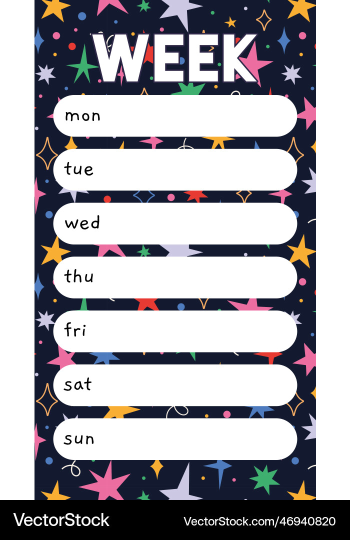 Cute weekly planner template with festive stars Vector Image