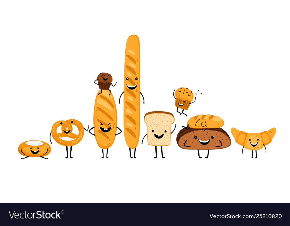 Doodle bread characters set Royalty Free Vector Image