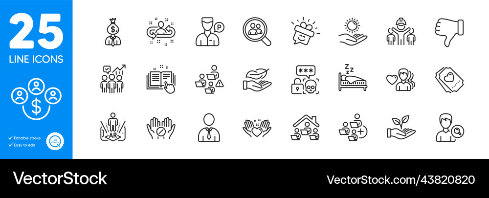 Outline icons set human helping hand Royalty Free Vector