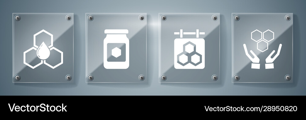 Set honeycomb and hands hanging sign Royalty Free Vector