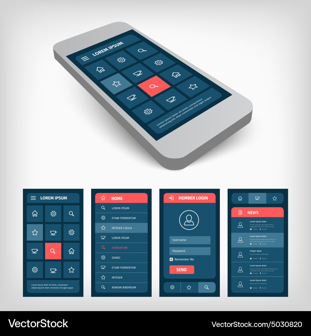 Set of blue ui mobile design Royalty Free Vector Image