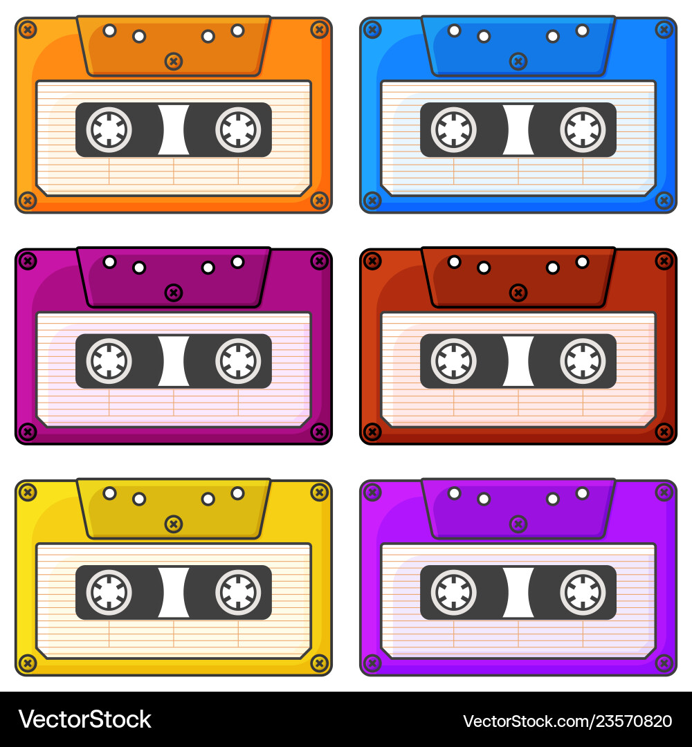 Set of multi-colored audio cassette icons Vector Image