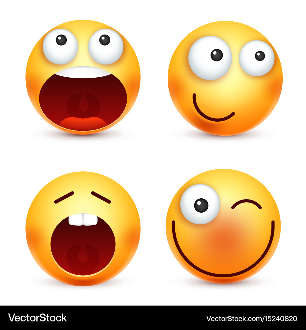Smileyemoticons set yellow face with emotions Vector Image