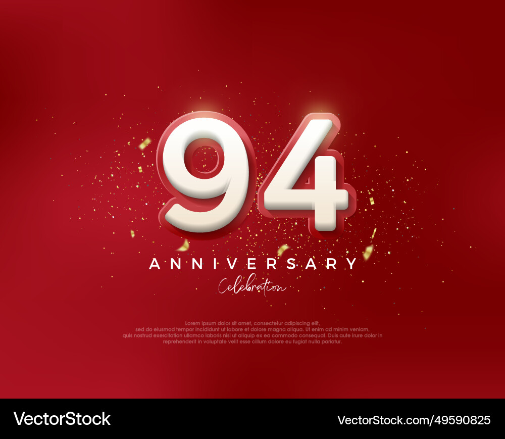 94th anniversary number with 3d white numbers on Vector Image