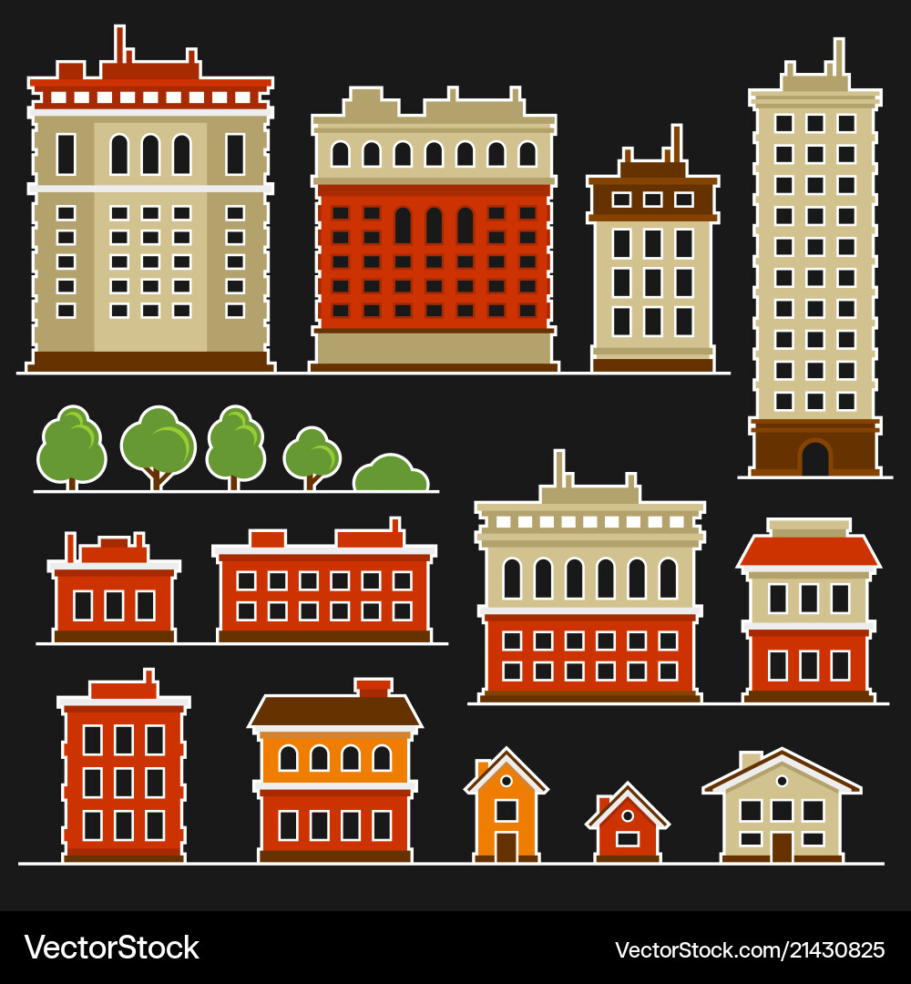 City building flat style icons set Royalty Free Vector Image