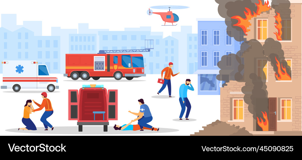 Emergency service rescue people from destroyed Vector Image