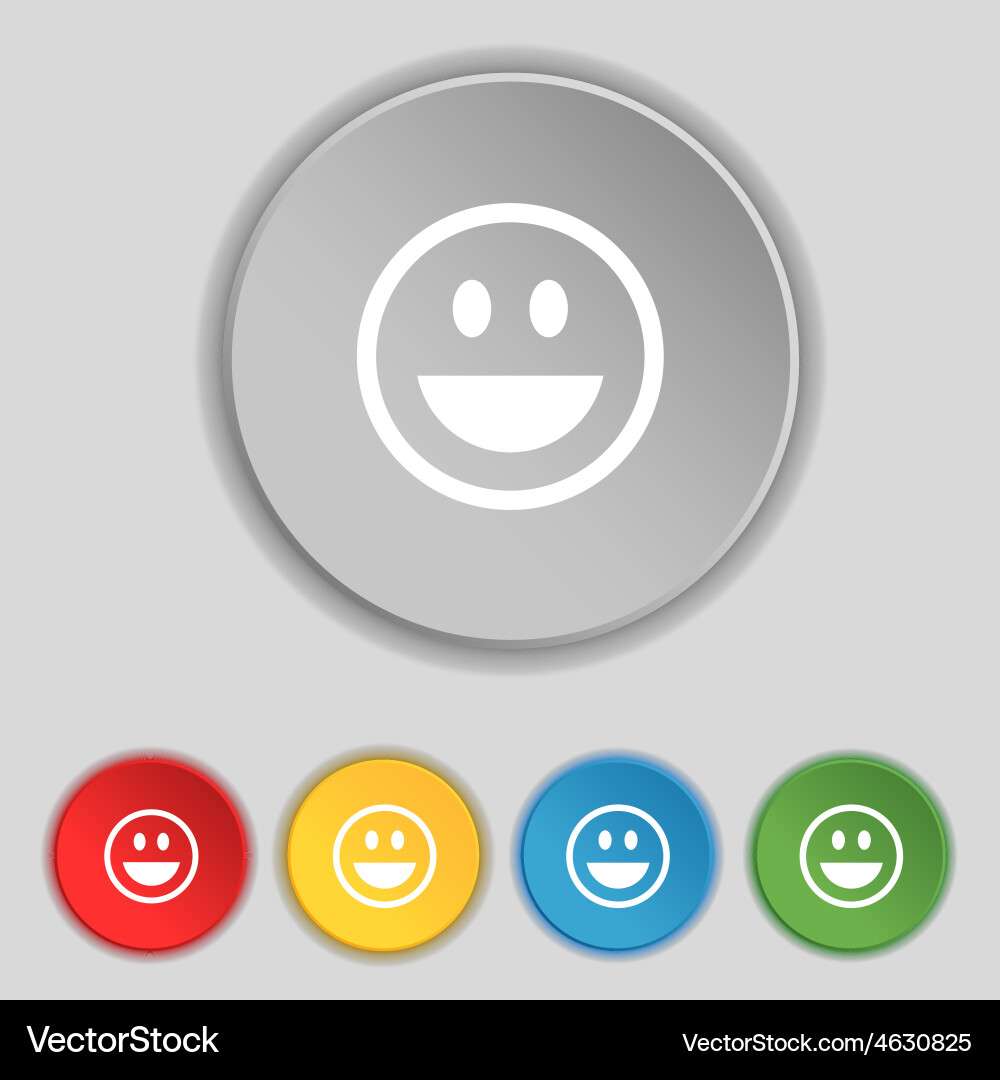 Funny face icon sign symbol on five flat buttons Vector Image
