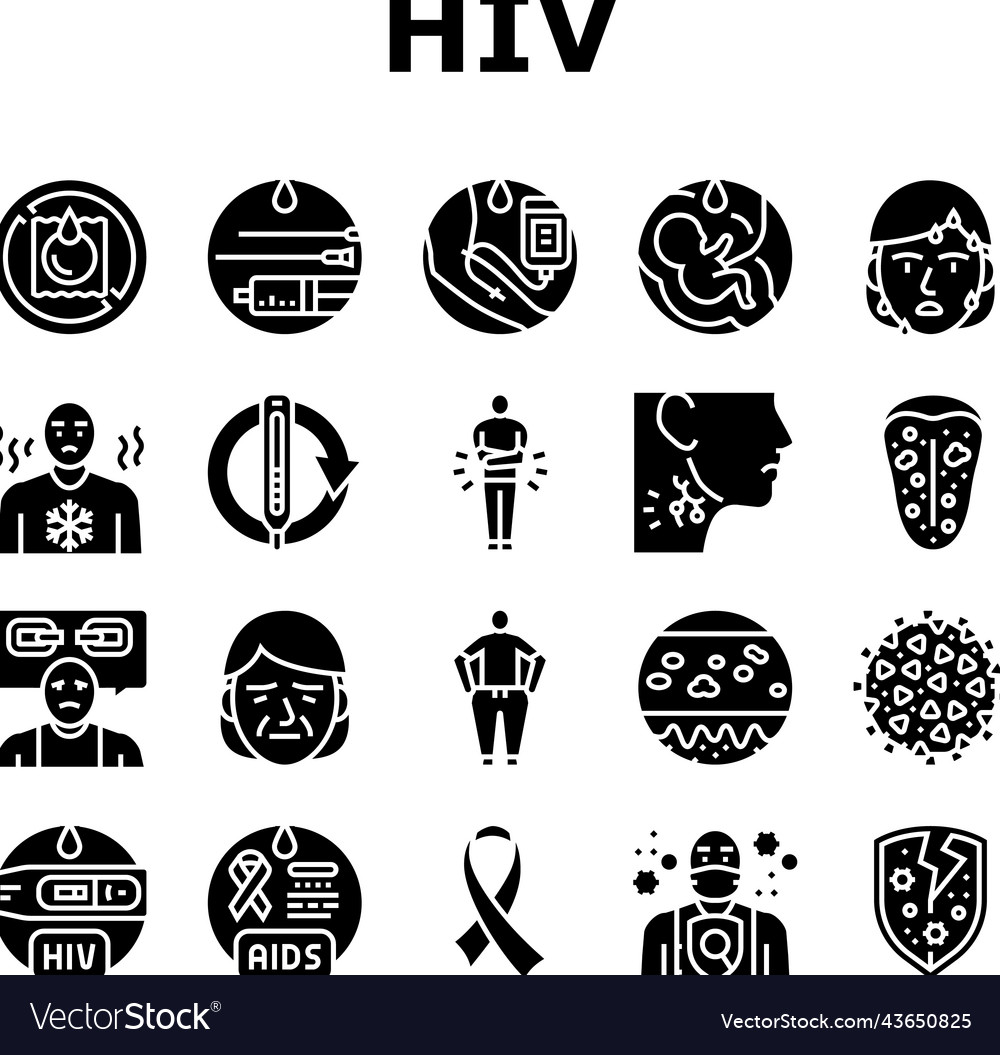 Hiv aid health medical ribbon icons set Royalty Free Vector