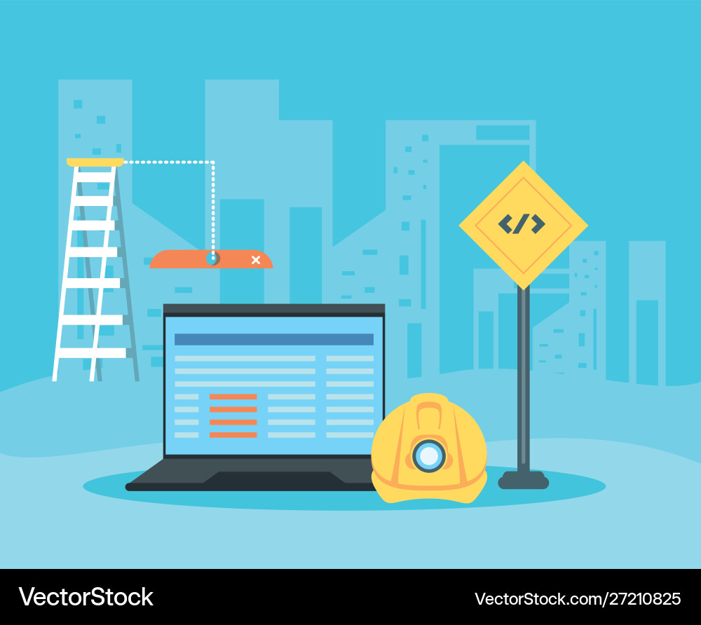 Laptop with webpage under construction Royalty Free Vector