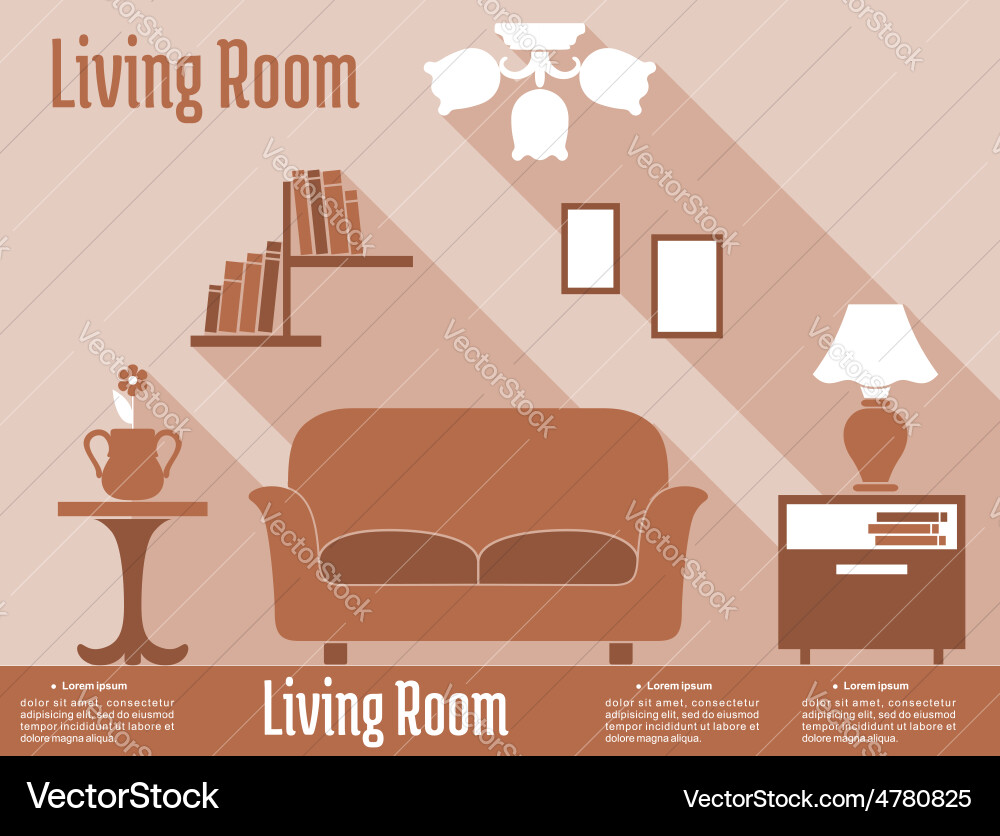 Living room interior design in flat style Vector Image