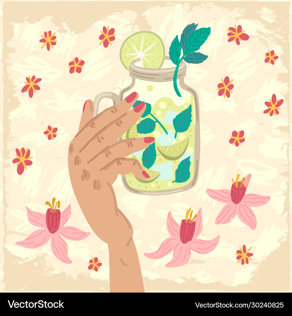 Mojito in mason jar summer cocktail Royalty Free Vector