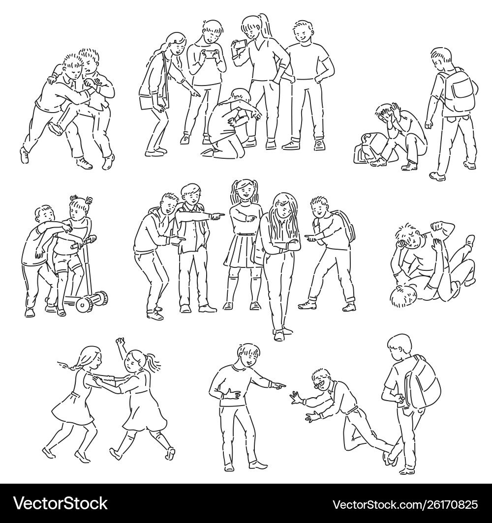 Outline sets conflict and fights abuse Royalty Free Vector