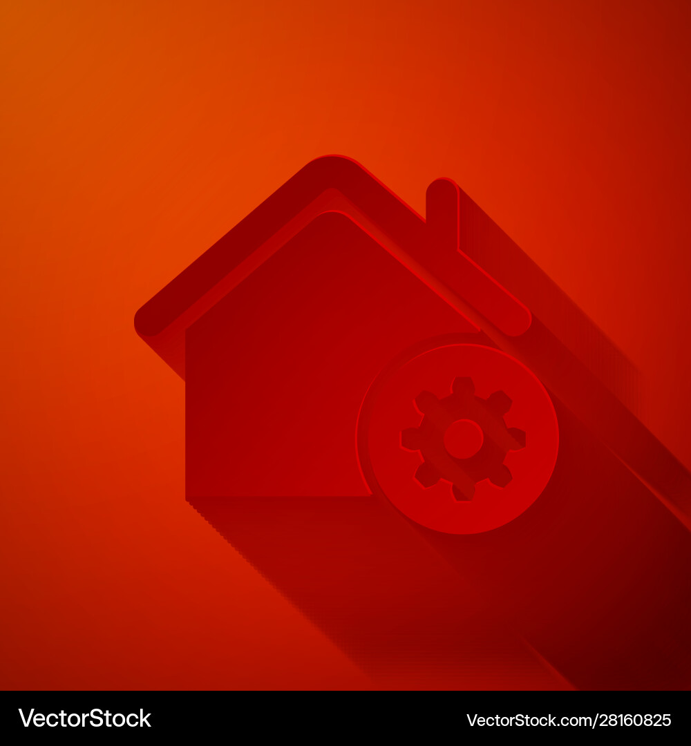 Paper cut smart home settings icon isolated on red