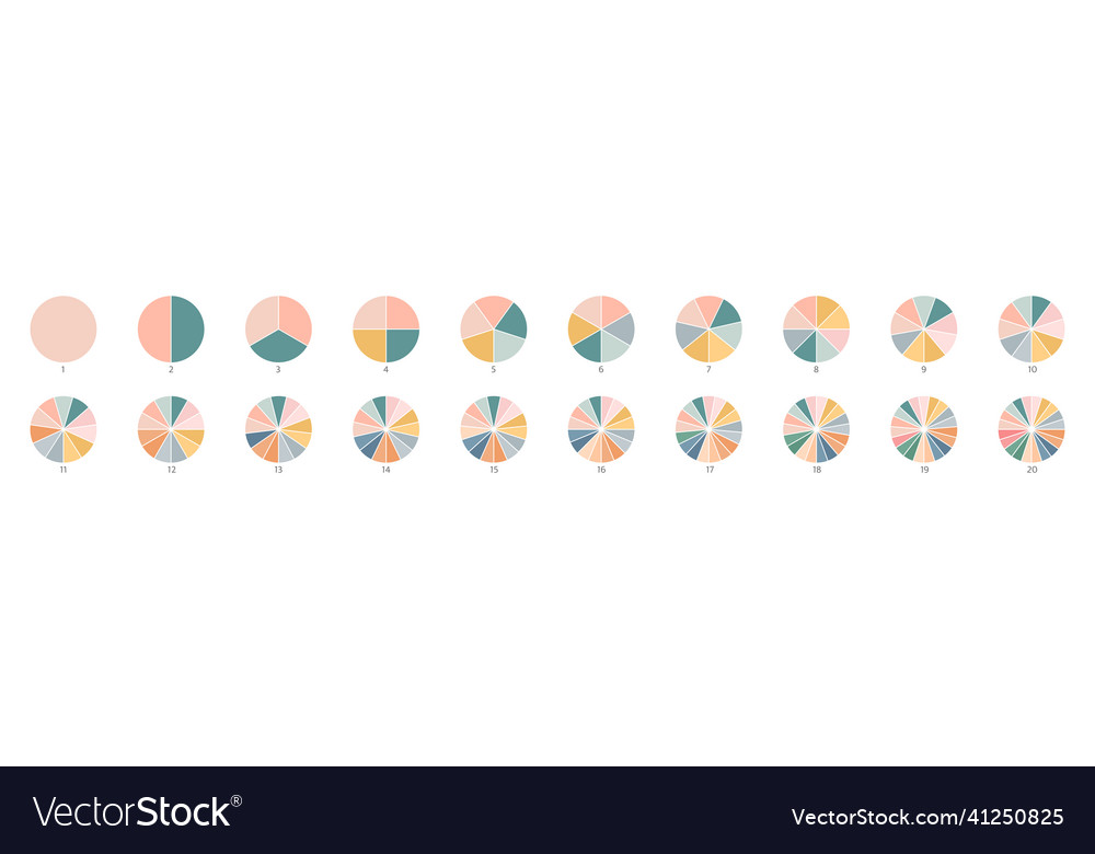 Pie Chart Color Icons Segment Slice Sign Circle Vector Image