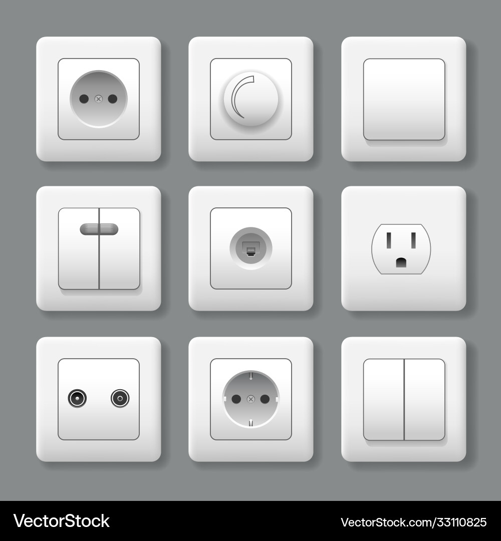 Realistic electric switches and sockets Royalty Free Vector