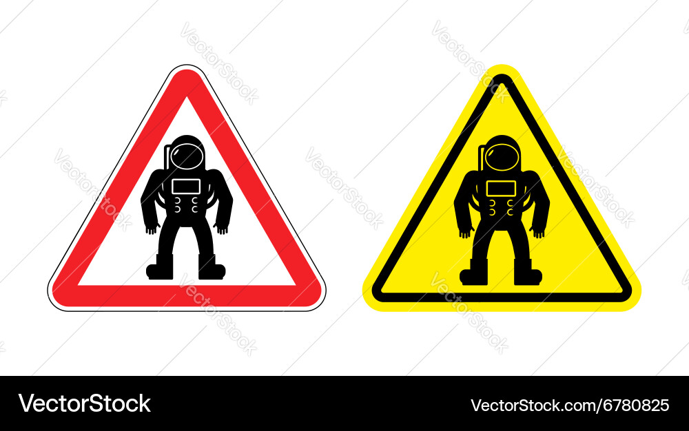 Warning sign astronaut hazard yellow cosmic Vector Image