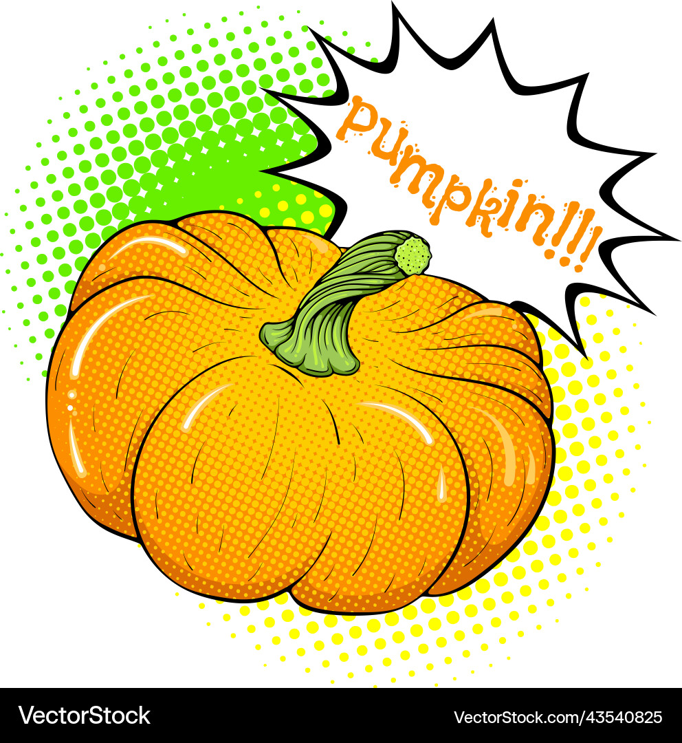 Whole pumpkin pop art style sticker Royalty Free Vector