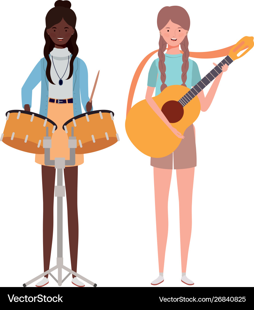 Women with musicals instruments on white Vector Image