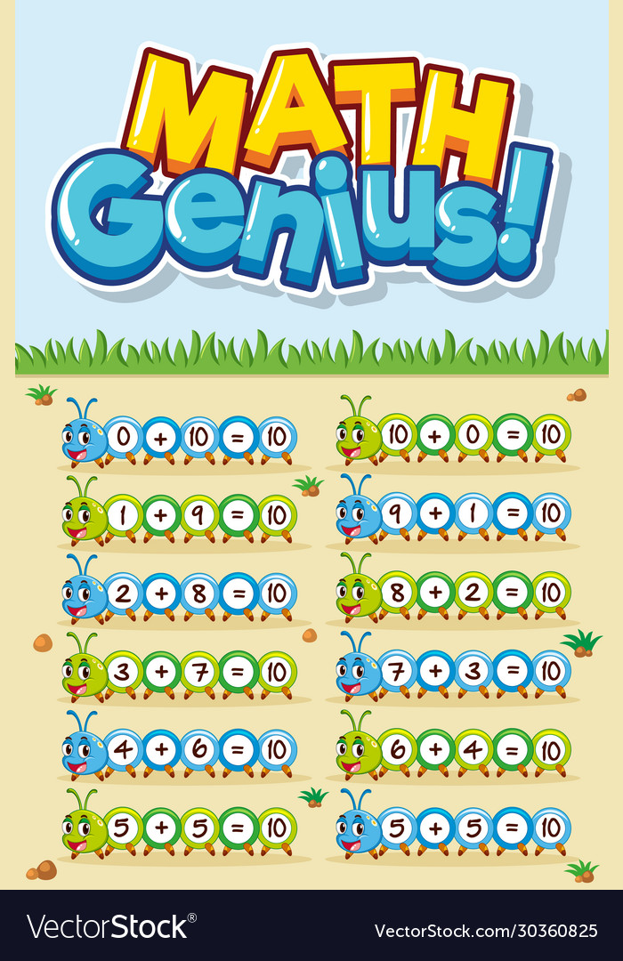 Worksheet design for math genius with adding Vector Image