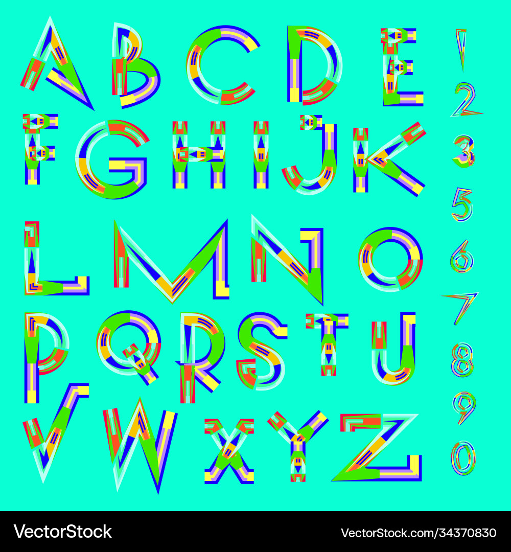Abstract colorful font and alphabet Royalty Free Vector