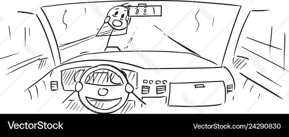 Cartoon car dashboard and drivers hands on Vector Image