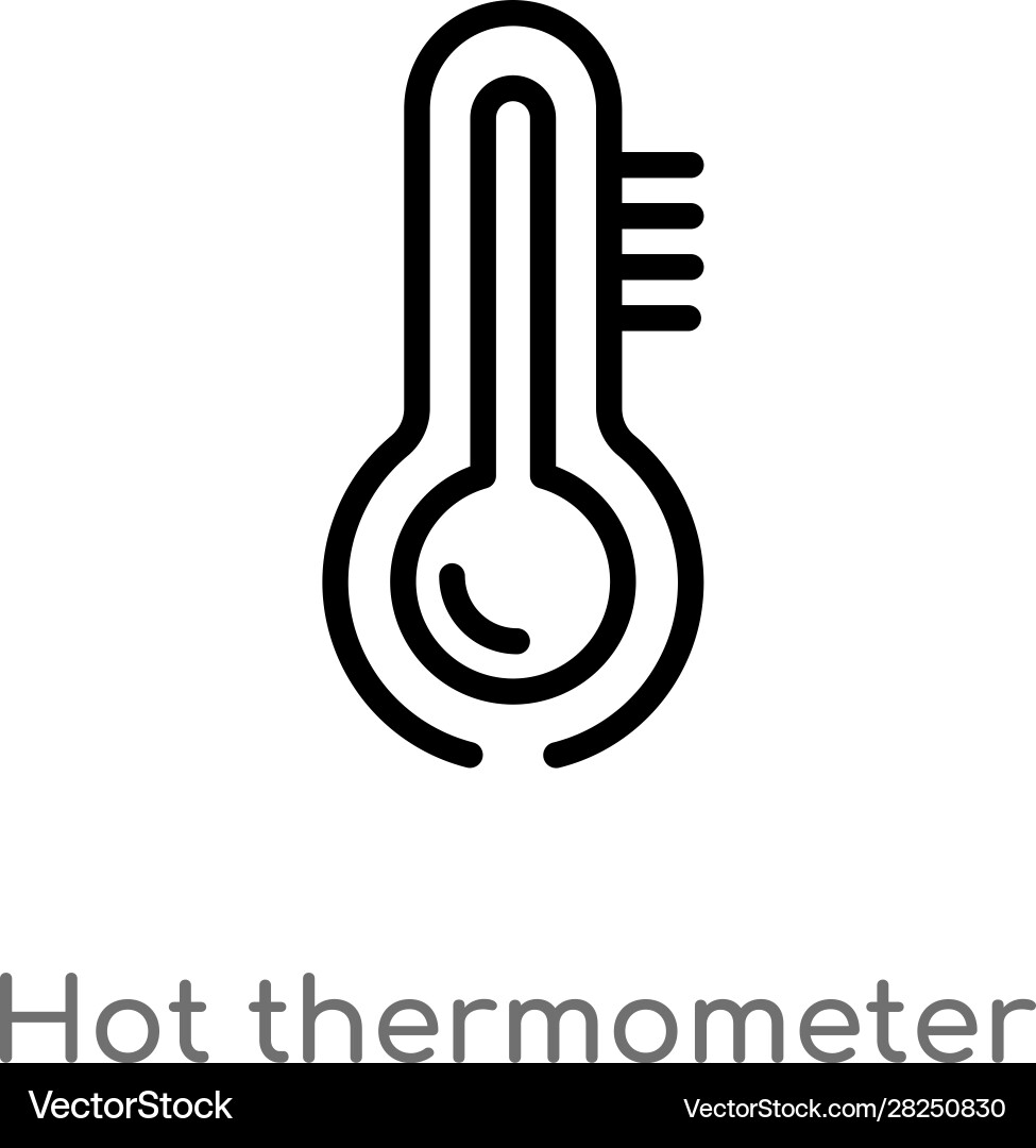 Outline hot thermometer icon isolated black Vector Image