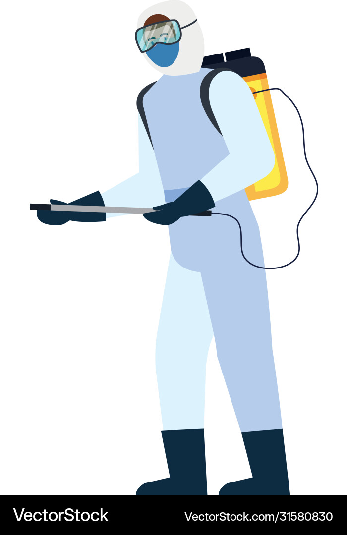 Person with protective suit for spraying viruses Vector Image