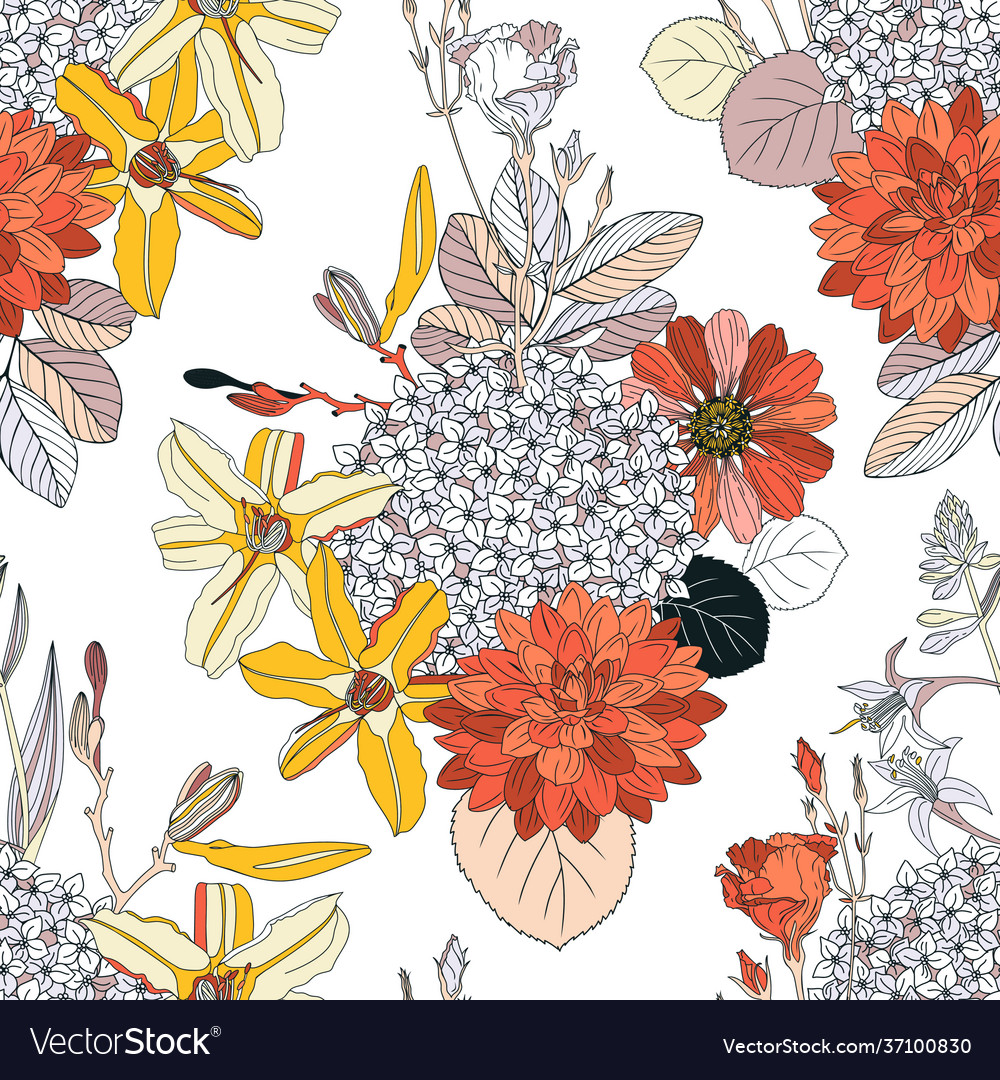 Seamless pattern with summer flowers on white Vector Image