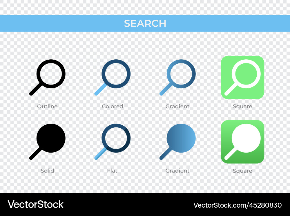 Search icon in different style search icons Vector Image