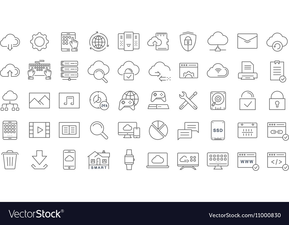 Set flat line icons cloud service Royalty Free Vector Image