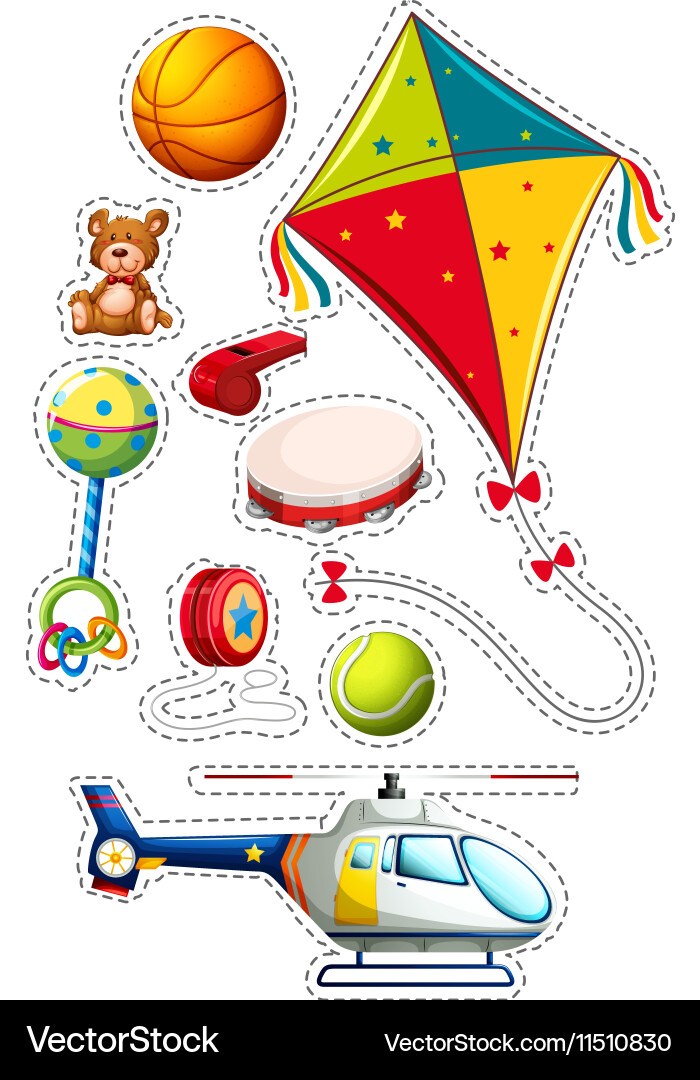 Sticker set with many toys Royalty Free Vector Image