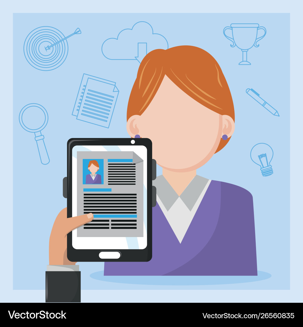 Businessman hand holding tablet with cv Royalty Free Vector