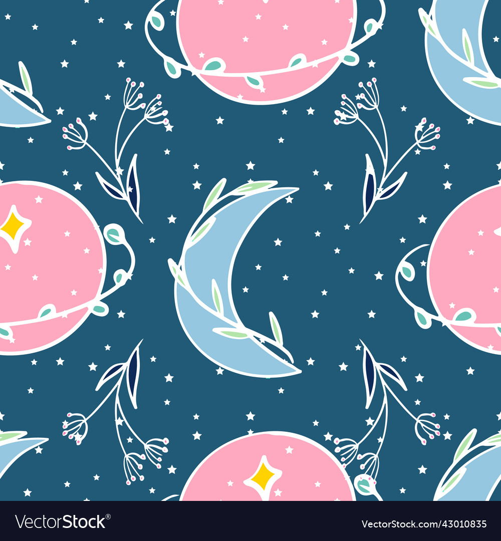 Celestial florals repeat pattern design Royalty Free Vector