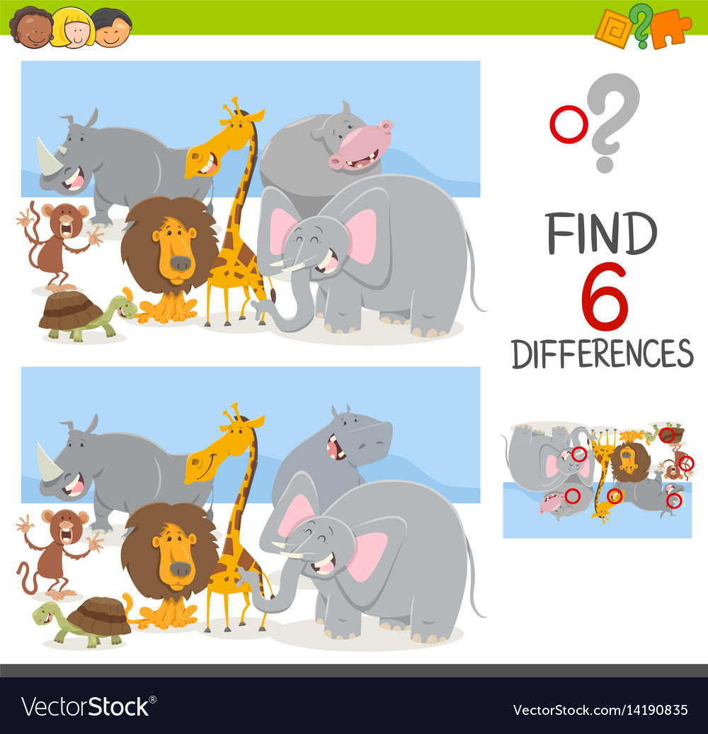 Find differences game with animals Royalty Free Vector Image