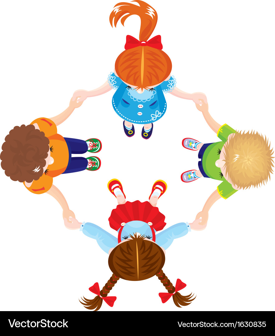 Four kids joining hands to form a circle isolated Vector Image