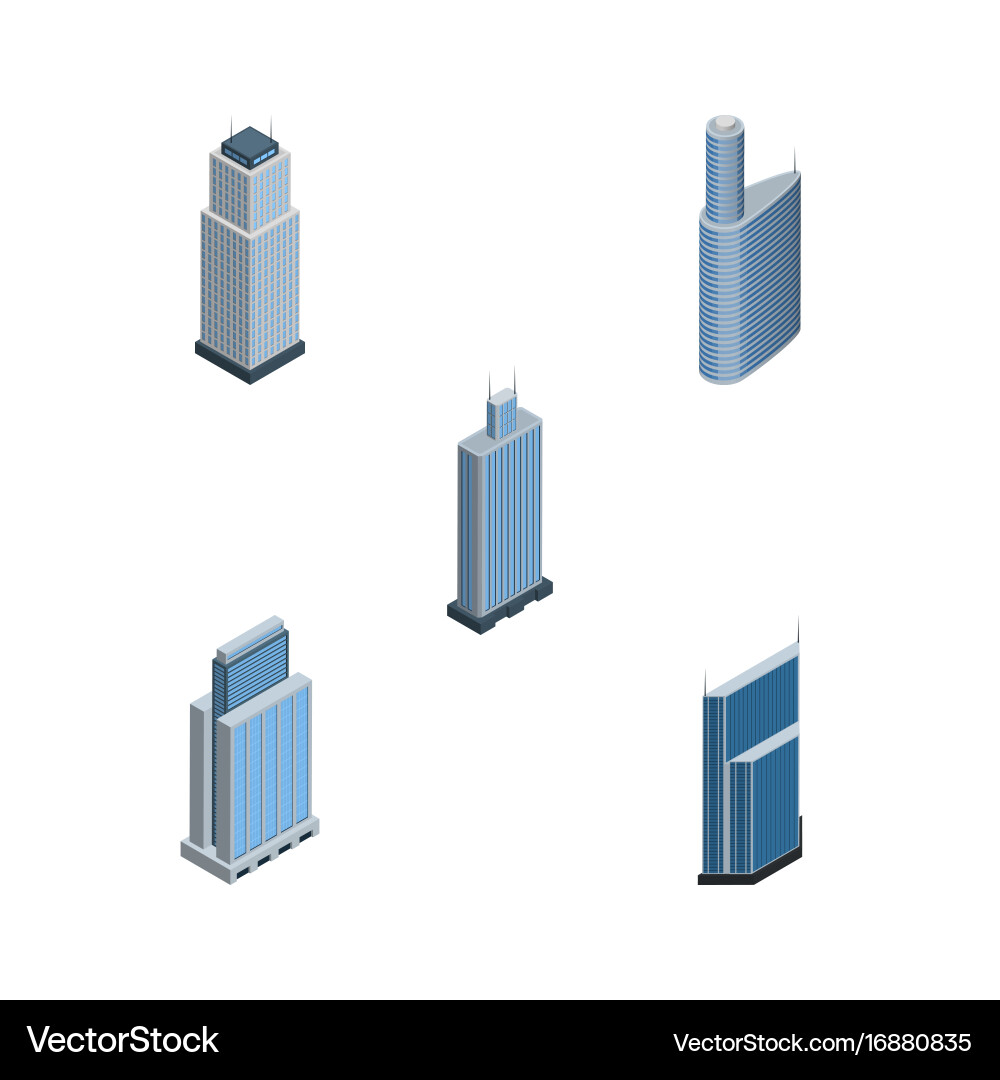 Isometric building set of tower Royalty Free Vector Image