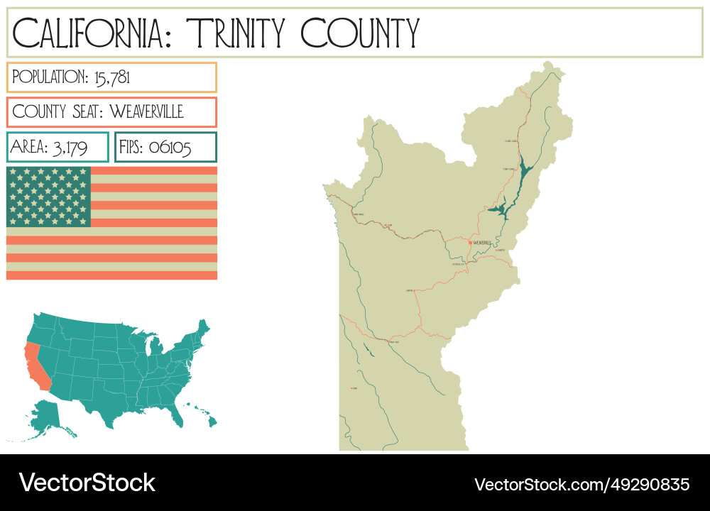 Large and detailed map of trinity county Vector Image
