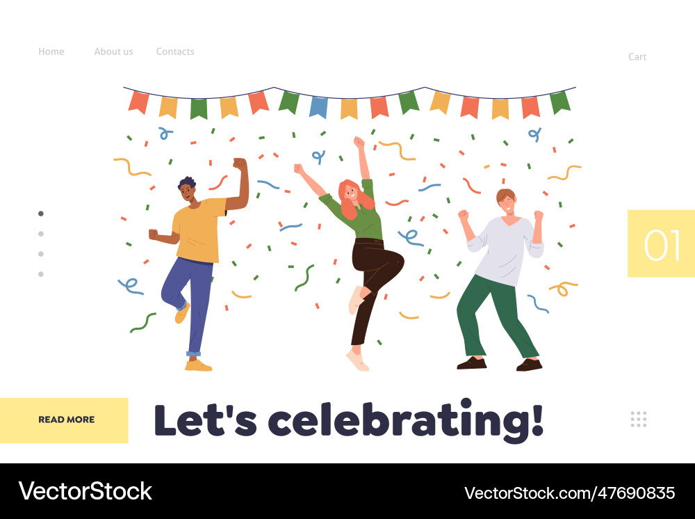 Lets celebrating landing page template with happy Vector Image