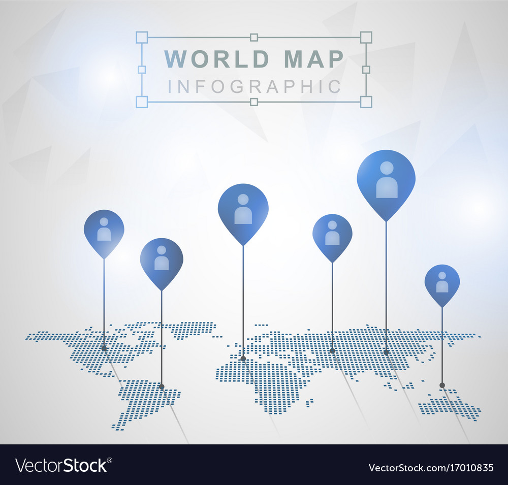 Light world map with pointer marks Royalty Free Vector Image