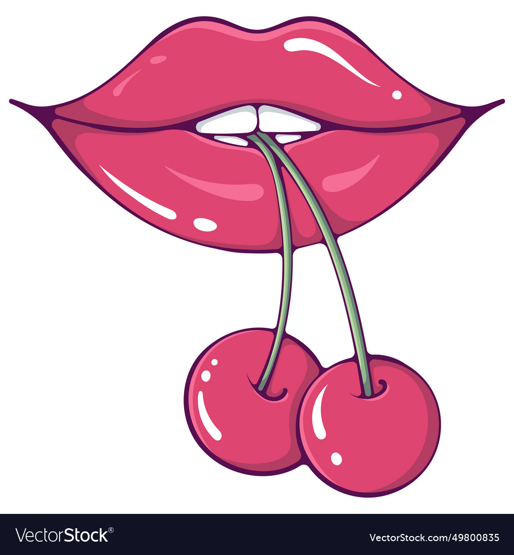 Red lips with cherries color Royalty Free Vector Image