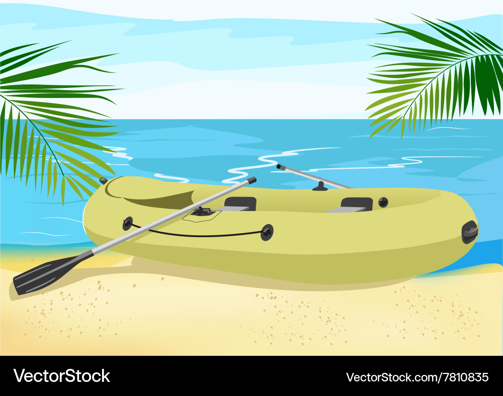 Rubber boat on the sea shore Royalty Free Vector Image